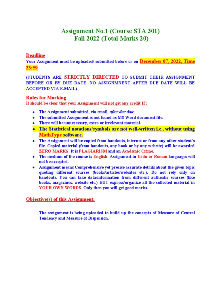 Fall 2022 - STA301 - 1 | PDF | Teaching Methods & Materials