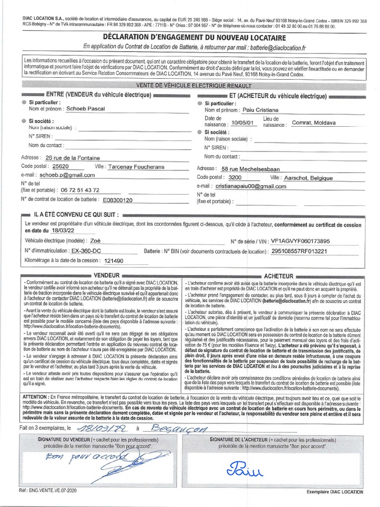 Déclaration D'engagement Nouveau Locataire Diac | PDF
