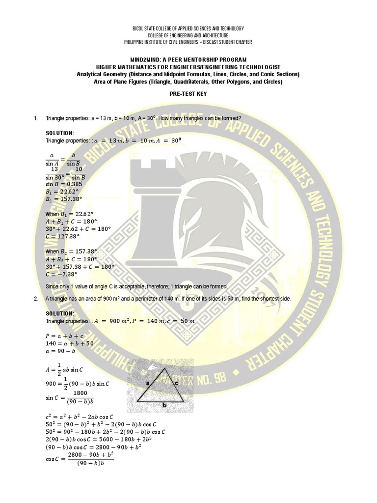 Pre Test Key Plane Geometry | PDF | Area | Triangle