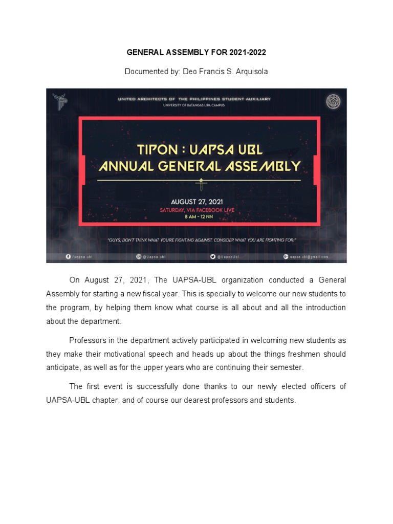 UBLC UAPSA Documentation 2021-2022 | PDF