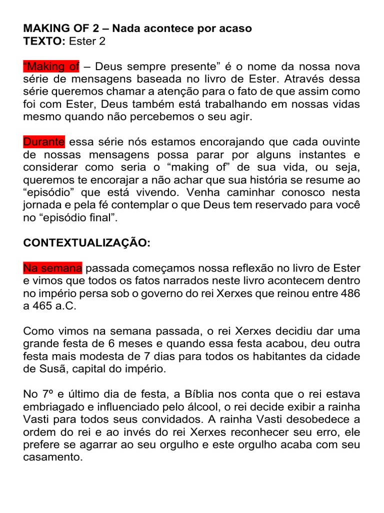 Sermão Expositivo Ester 2 | PDF | Ester | Livro de Ester