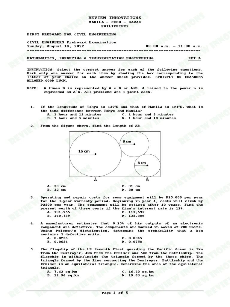2022 Nov Ce Preboard 1 Math | PDF | Depreciation | Sphere