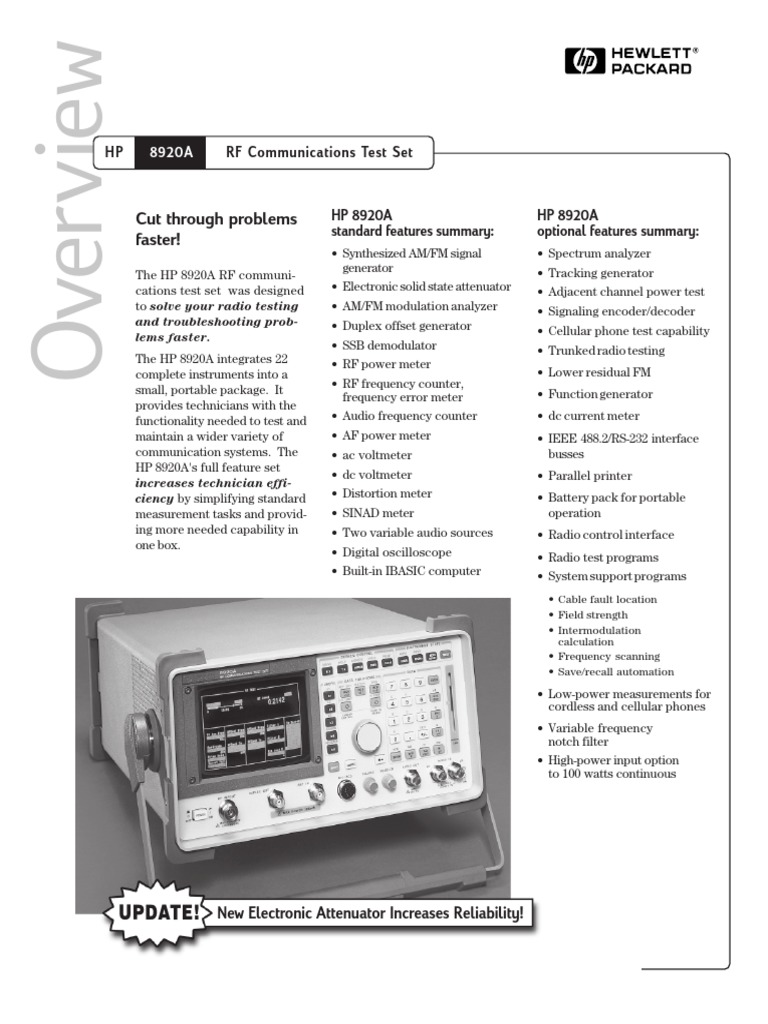 HP 8920a Overview | PDF | Radio | Radio Spectrum