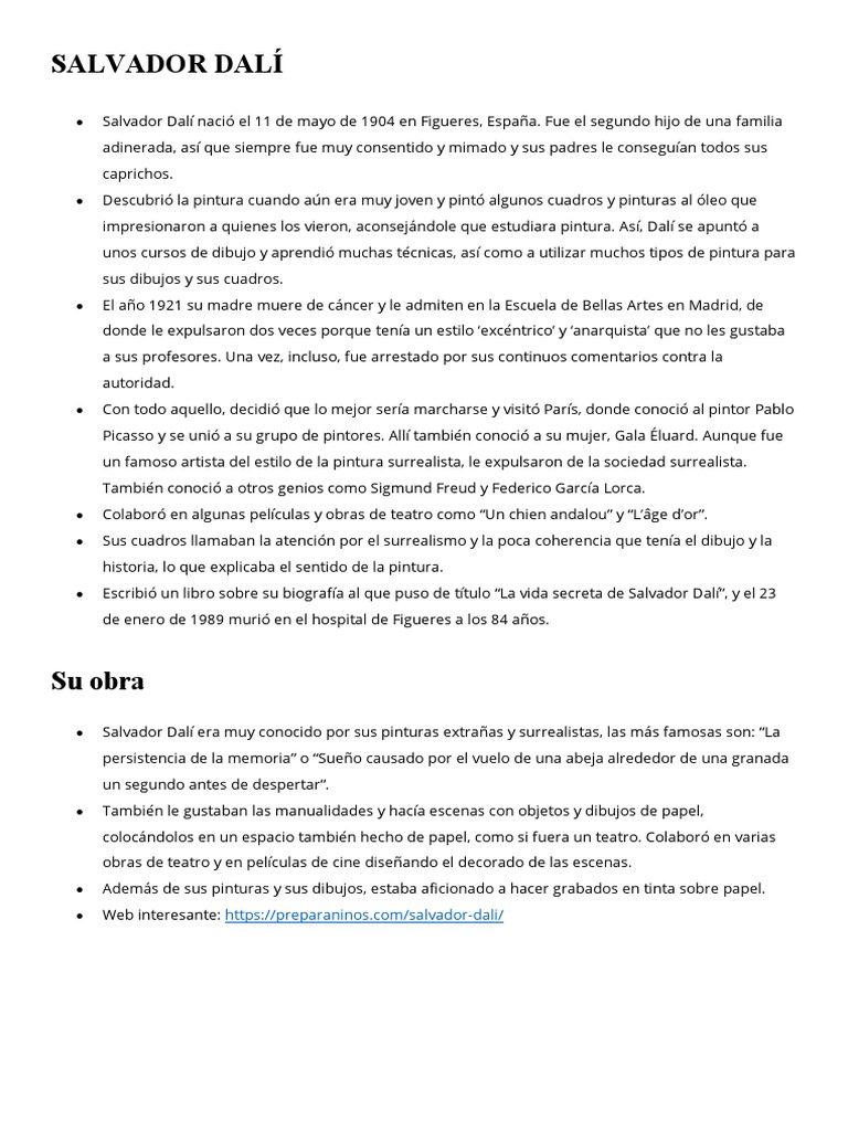 Salvador Dalí: Vida y Obra Surrealista | PDF | Salvador Dalí | Pablo ...