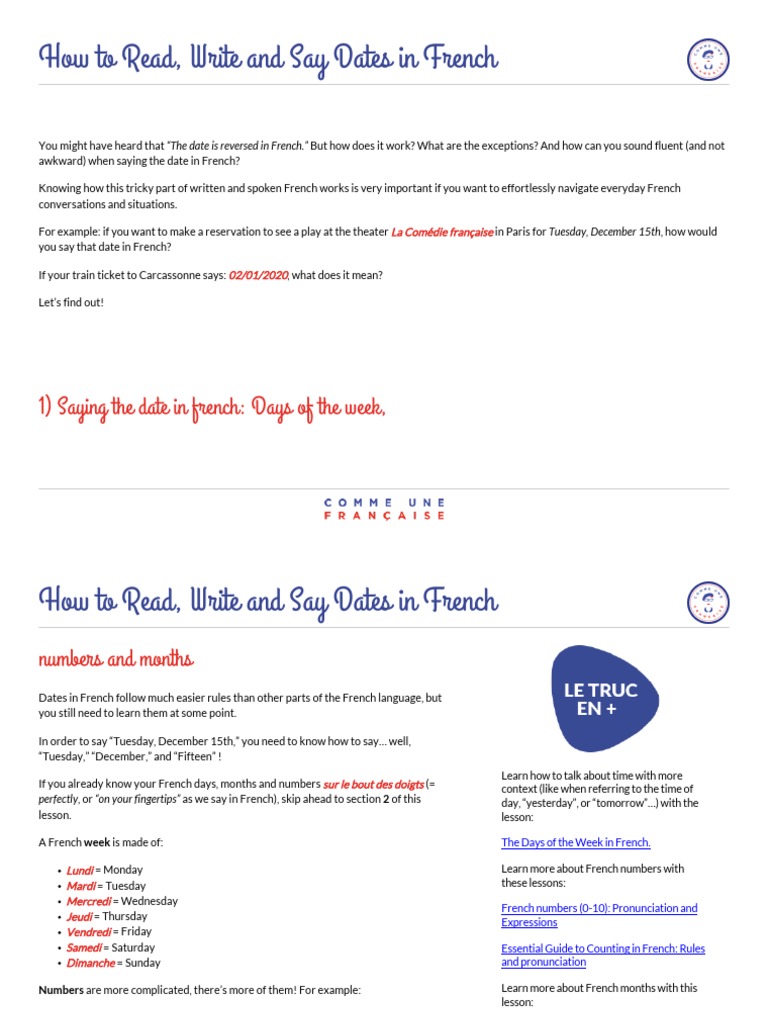 Dates in French | Download Free PDF | Human Communication | Linguistics