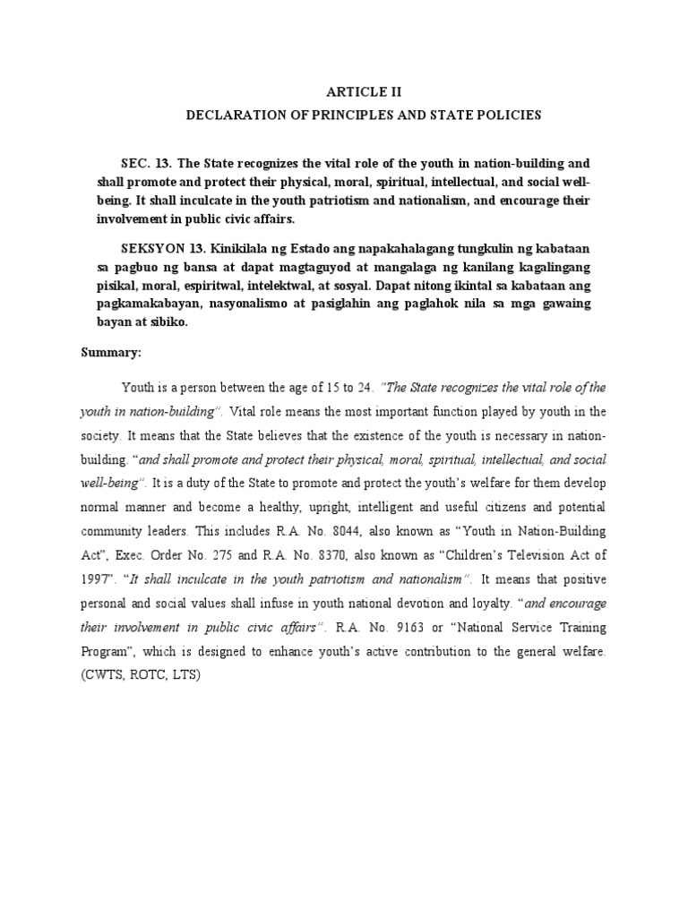 Article Ii Declaration of Principles and State Policies | PDF