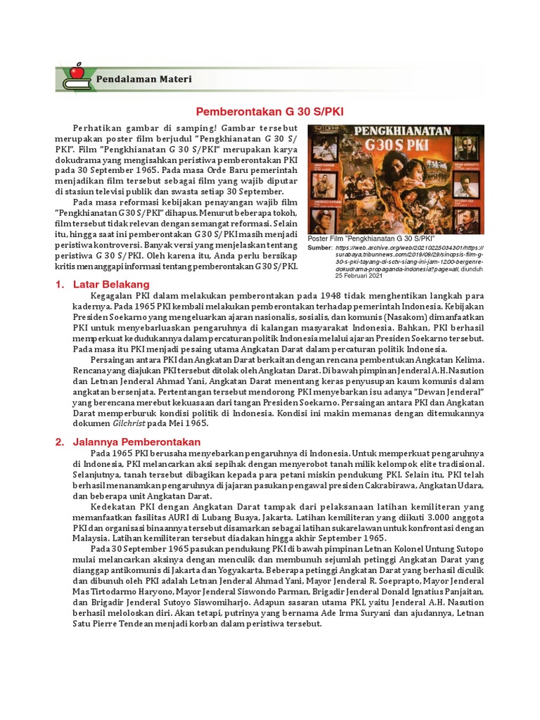 Bab 1 PEMBERONTAKAN G 30 S PKI | PDF