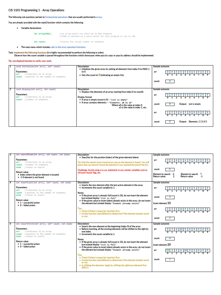 CIS 1101 Array Manipulation Exercise | PDF | Array Data Structure ... CIS 1101 Array Manipulation Exercise | PDF | Array Data Structure ...