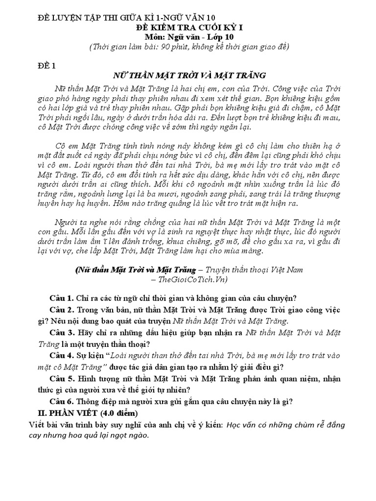 ĐỀ LUYỆN TẬP THI GIỮA KÌ 1-NV10 | PDF