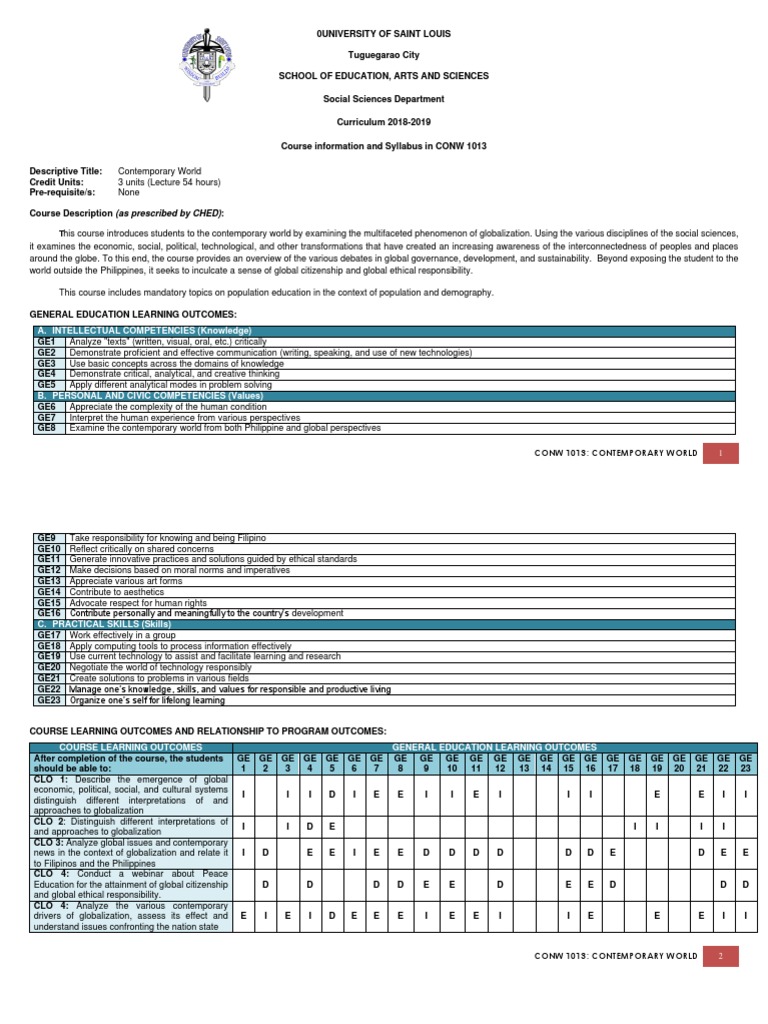 Syllabus-Conw 1013 | PDF | Globalization | Social Sciences