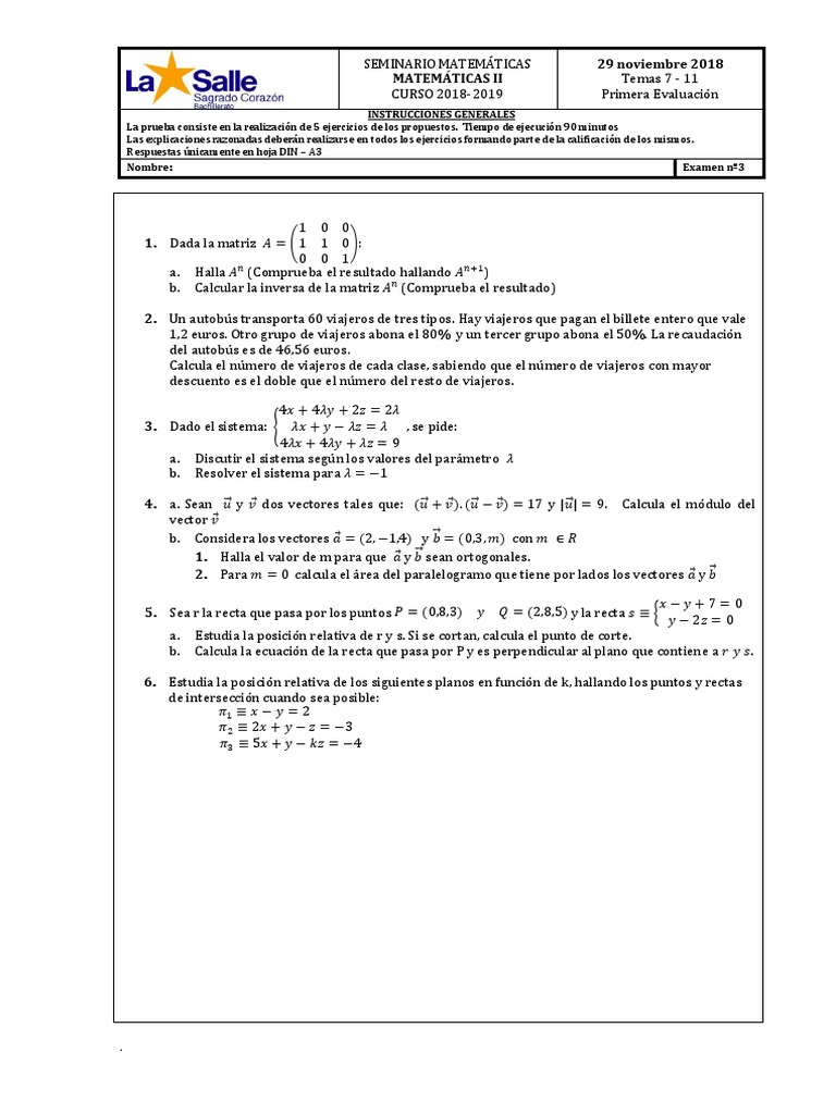 Exa-Mat-T 7-11 Rec 1 Ev | PDF | Línea (geometría) | Álgebra abstracta