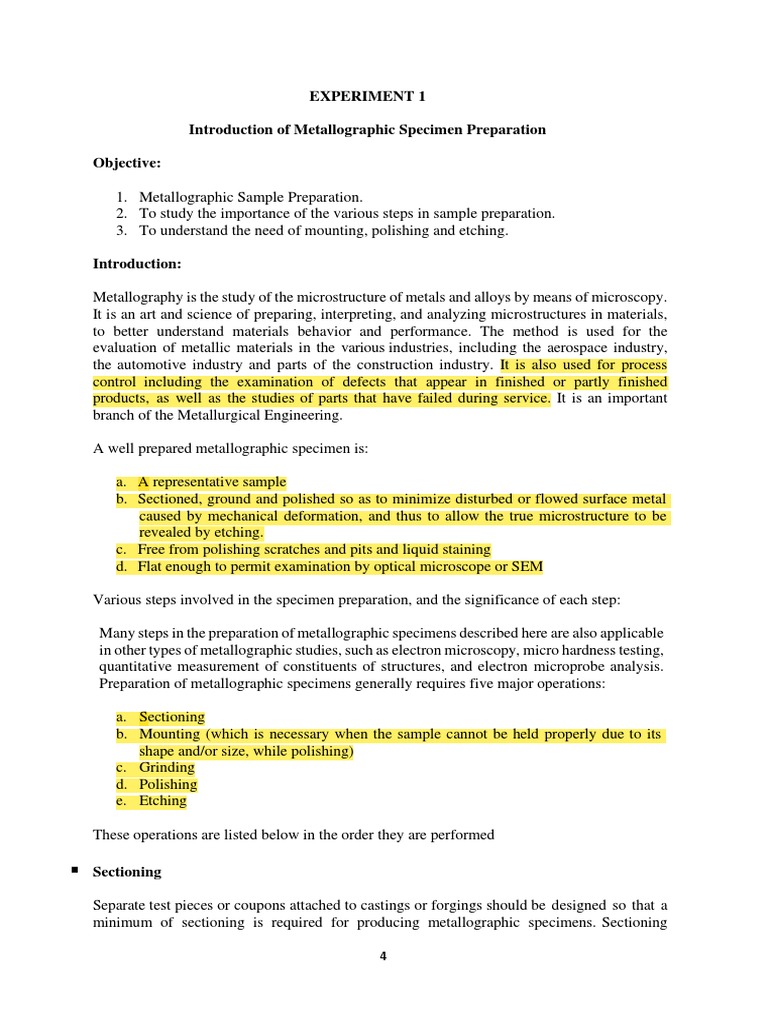Metallographic Sample Preparation Steps | PDF | Heat Treating | Steel