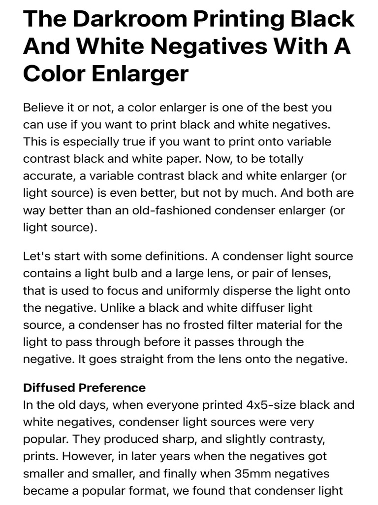 Condenser vs. Diffuser in Enlargers | PDF | Exposure (Photography ...