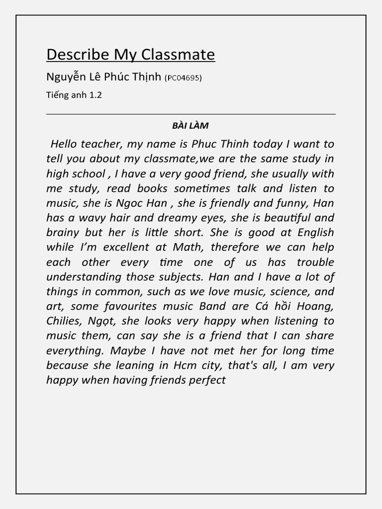 Describe My Classmate | PDF