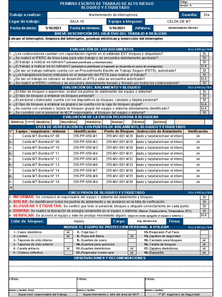 PETAR Bloqueo y Etiquetado | PDF | Ingenieria Eléctrica | Seguridad y ...
