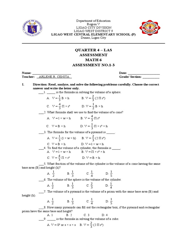 Assessment Mod 1-5 | PDF | Volume | Area