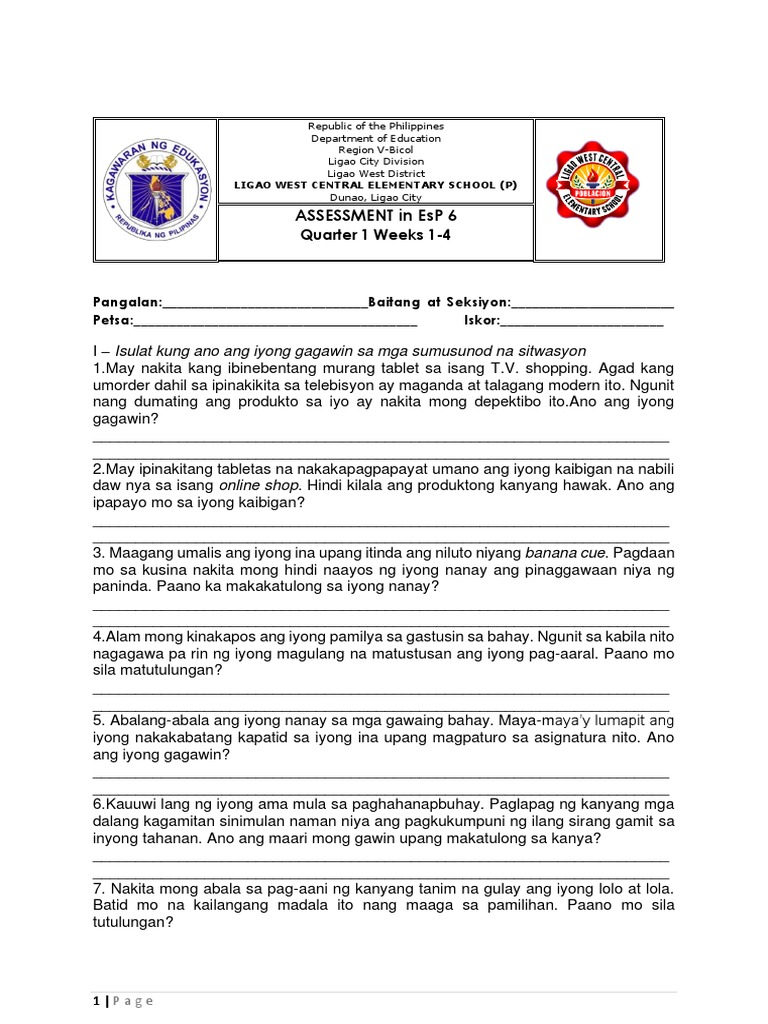 Grade 6 ASSESSMENT Q1 | PDF