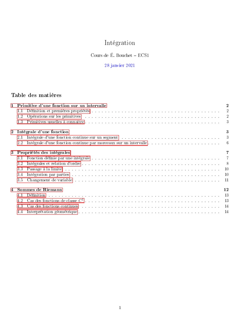 Intégration des Fonctions et Primitives | PDF | Intégral | Analyse ...