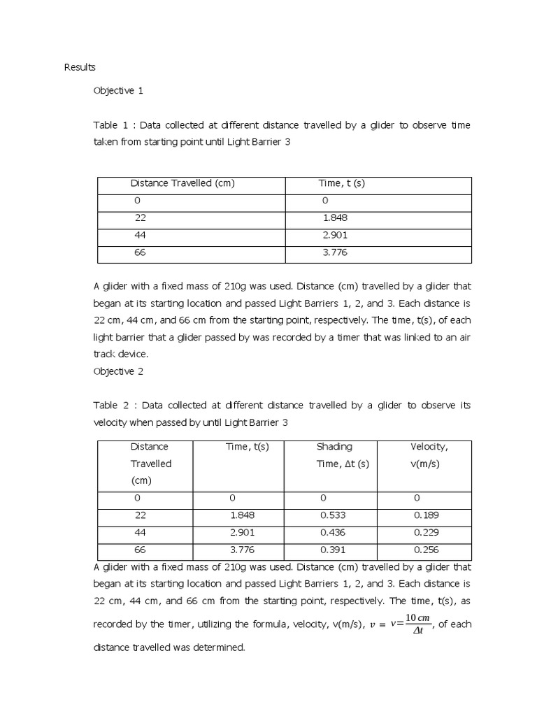 (EXP Air Track Motion) Prt. Results | PDF | Acceleration | Velocity
