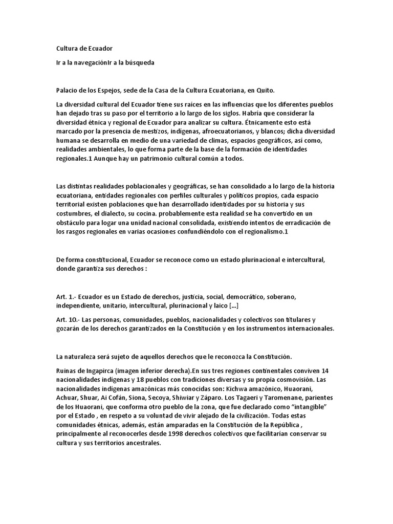 Cultura de Ecuador | PDF | Ecuador