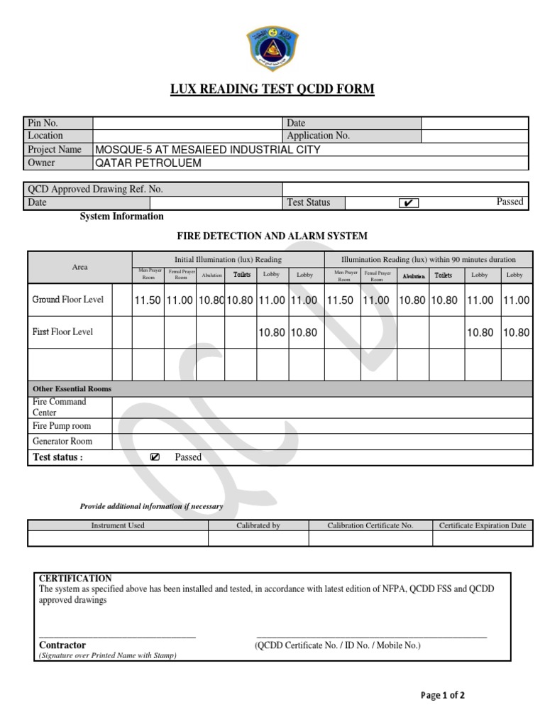 Lux+reading+test+qcdd+form - Mosque - 5 | PDF | Technology & Engineering