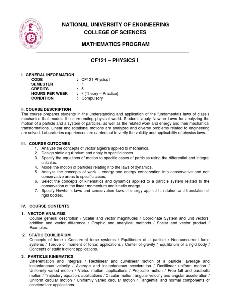 N201 CF121 Physics I | PDF | Science & Mathematics | Computers