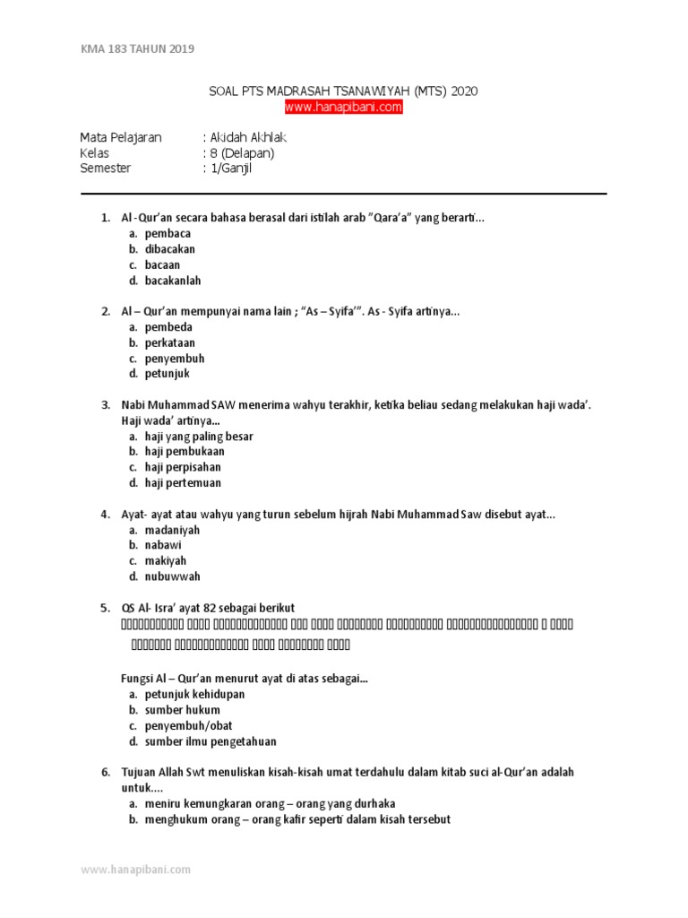 PTS Aa Kelas 8 MTS | PDF