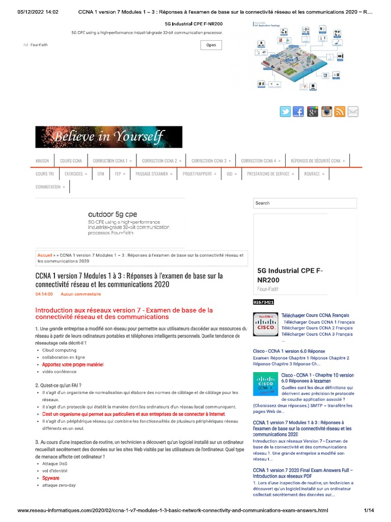 Modules 1 3 Basic Network Connectivity and Communications Exam Answers ...