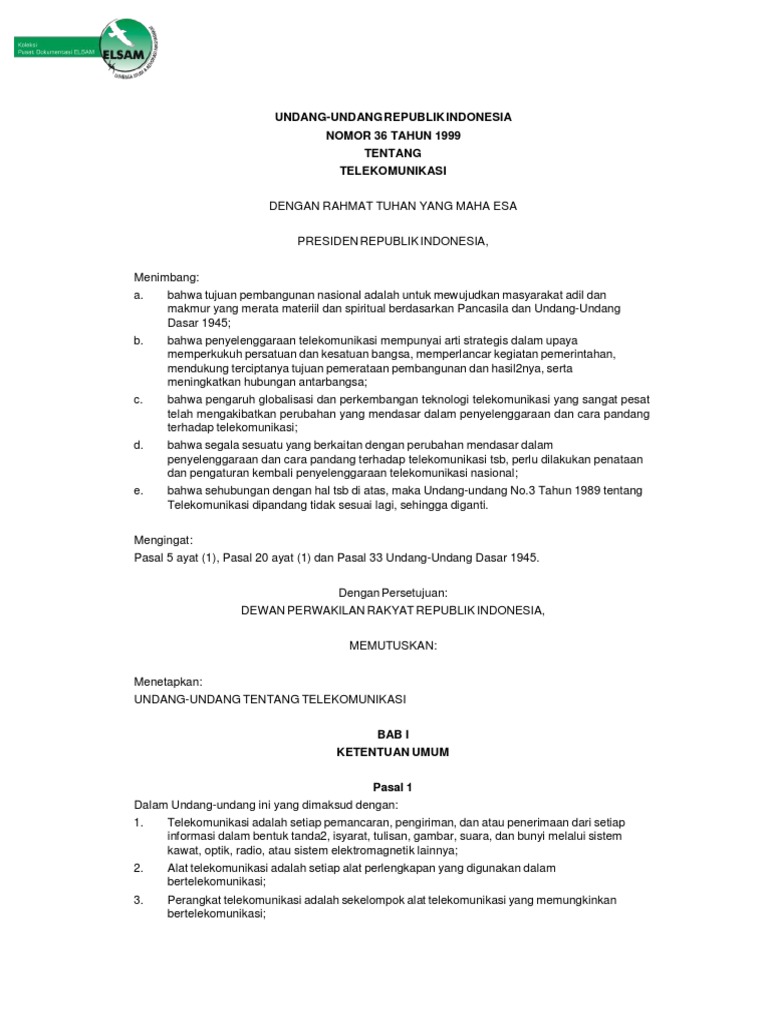 Uu No 36 1999-Telekomunikasi | PDF | Ilmu Sosial