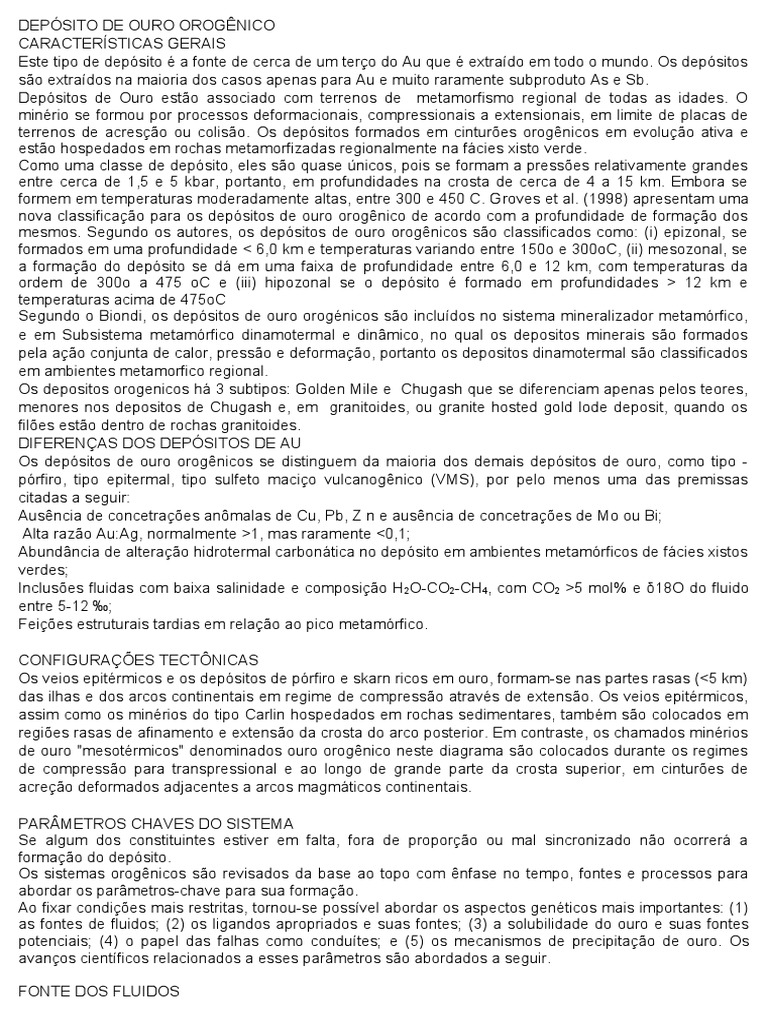 Características dos Depósitos de Ouro Orogênico | PDF | Ouro | Natureza