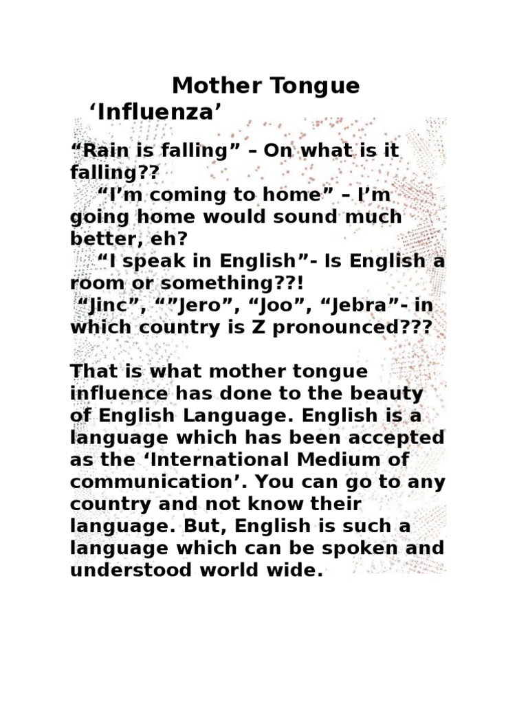 Mother Tongue Influence On English | PDF | English Language | First ...