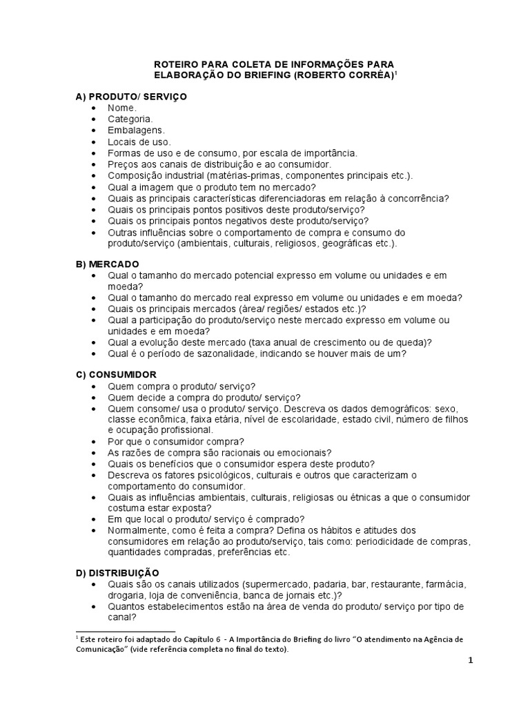 Briefing Roteiro Publicidade 1 | PDF | Mercado (economia) | Comunicação