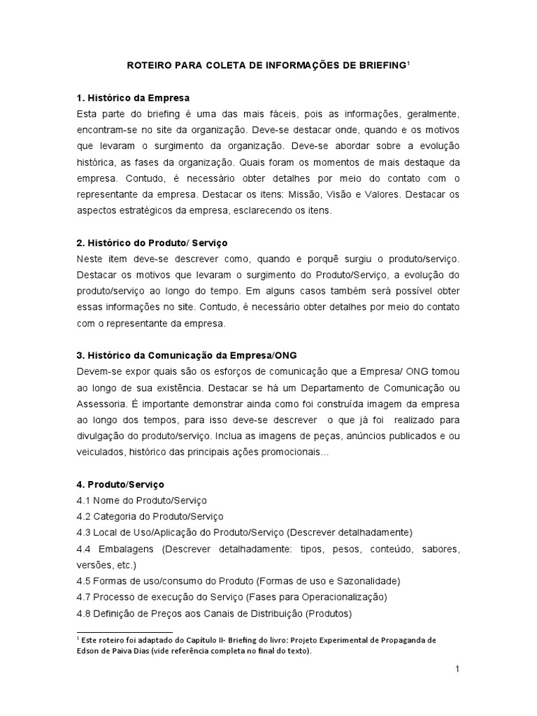 Briefing Roteiro Publicidade 2 | PDF | Comunicação | Mercado (economia)