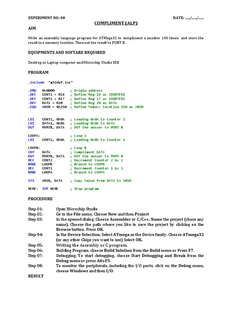 EXP 08 COMPIMENT (ALP) Test | PDF