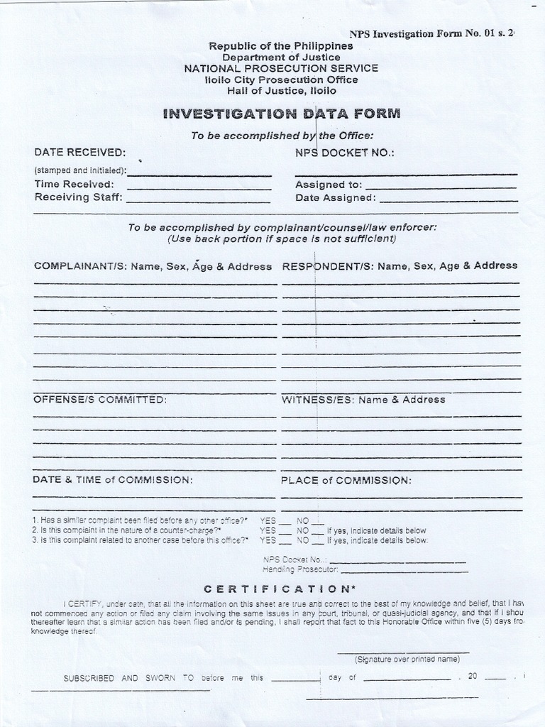 INVESTIGATION-DATA-FORM-Iloilo-City-Prosec | PDF