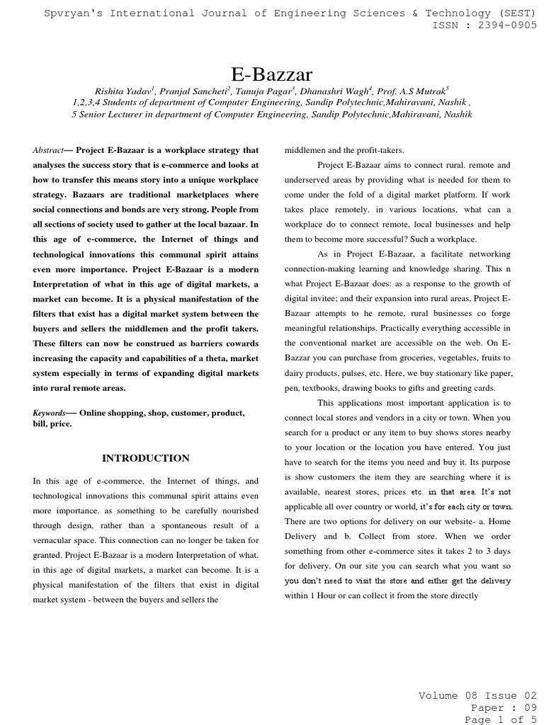 E-Bazzar: Abstract - Project E-Bazaar Is A Workplace Strategy That | PDF | My Sql | Online Shopping