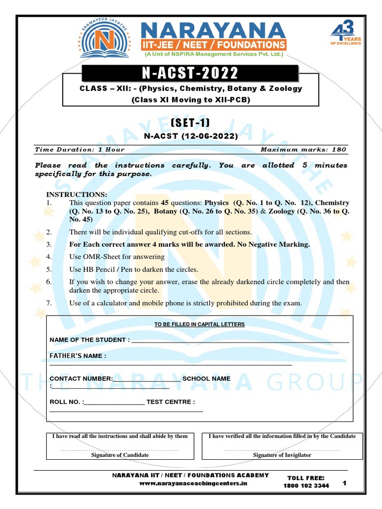 Class-xi-To Xii PCB Nacst-22 QP | PDF | Rotation Around A Fixed Axis ...