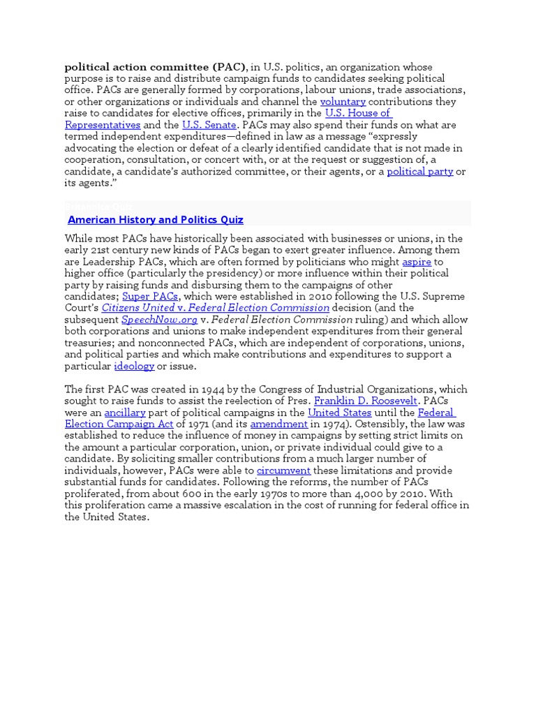 History and Types of Political Action Committees (PACs) in the U.S ...