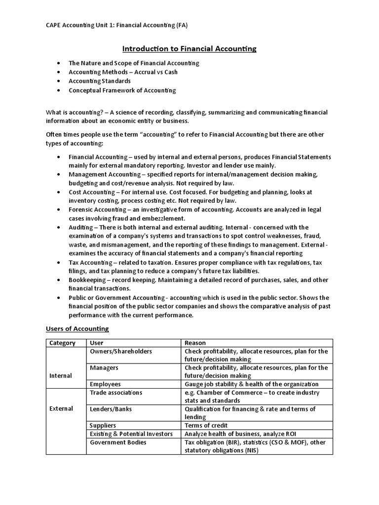 CAPE Accounting Unit 1 Overview | PDF | International Financial ...