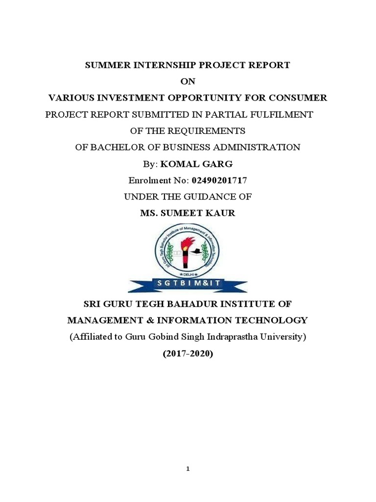 SUMMER INTERNSHIP Project | PDF | Investing | Insurance