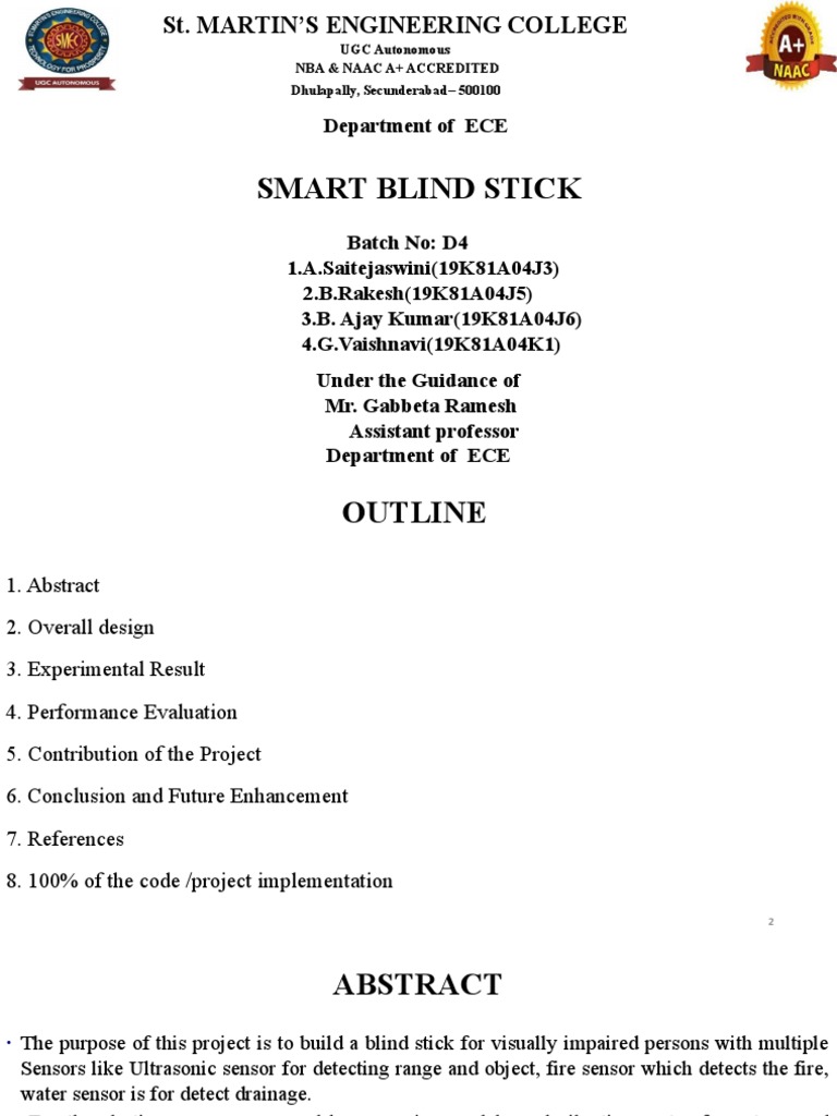 Ppt-Smart Blind Stick 3RD Review - (Batch D4) | PDF | Microcontroller | Visual Impairment