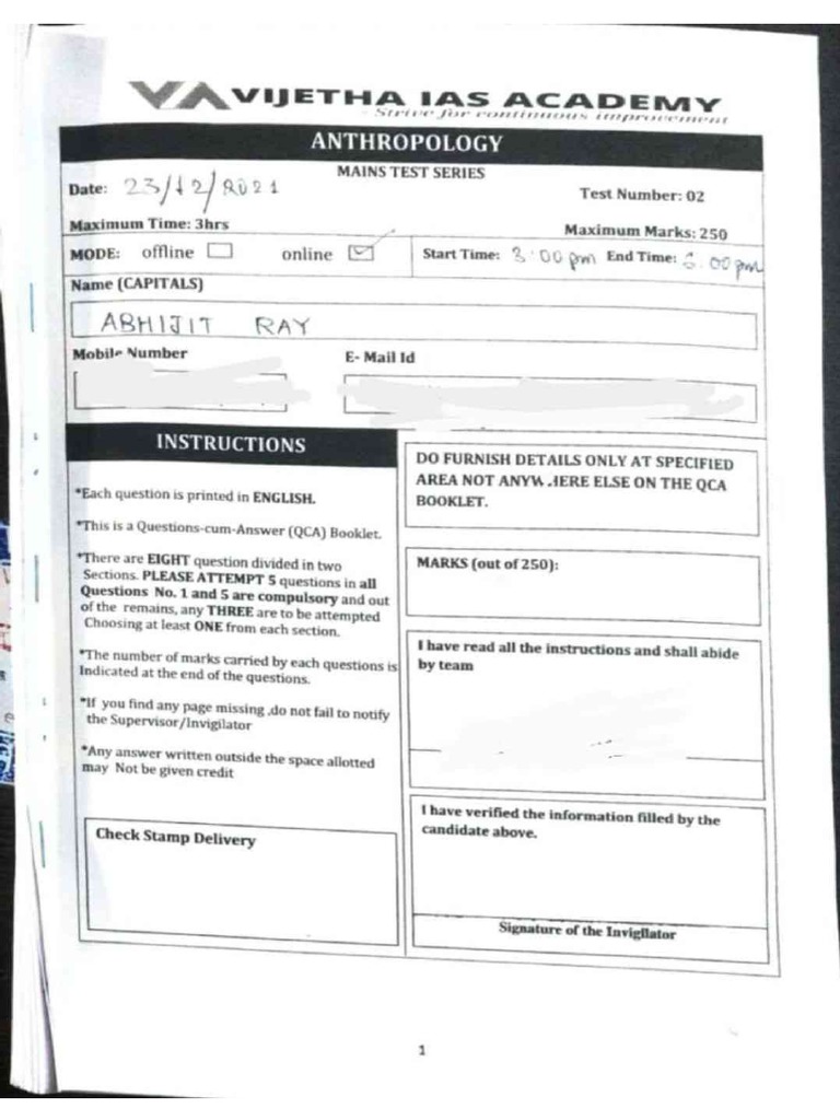 Anthro Paper 2 FLT 1 | PDF