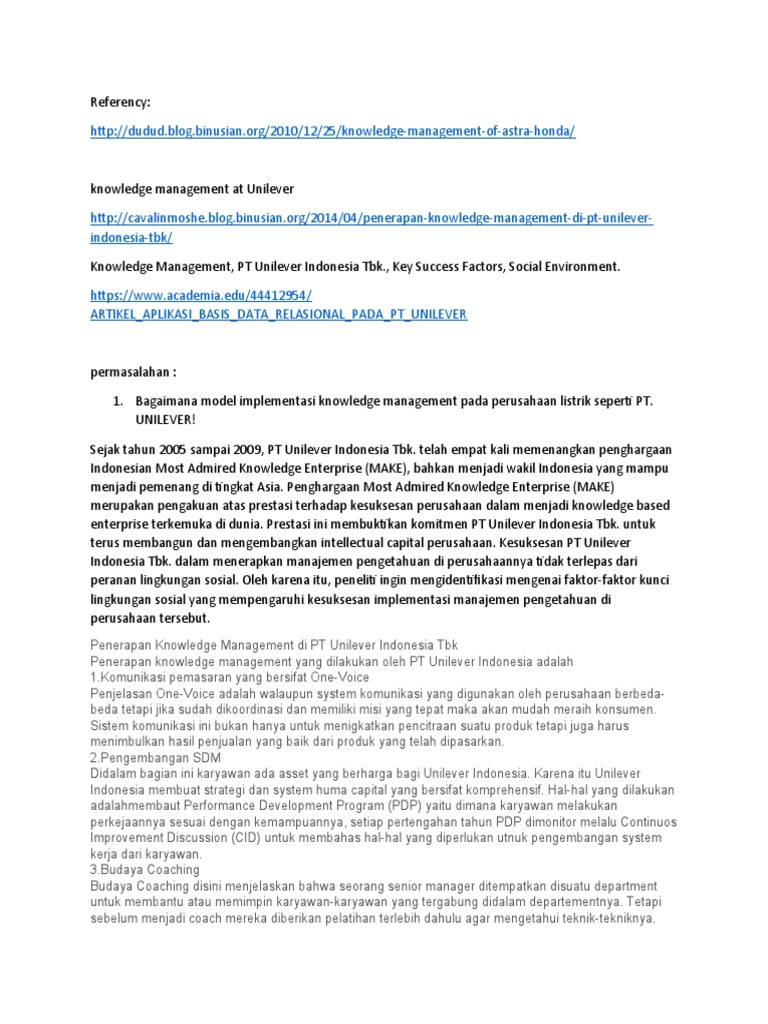 PT Unilever Knowledge Management | PDF