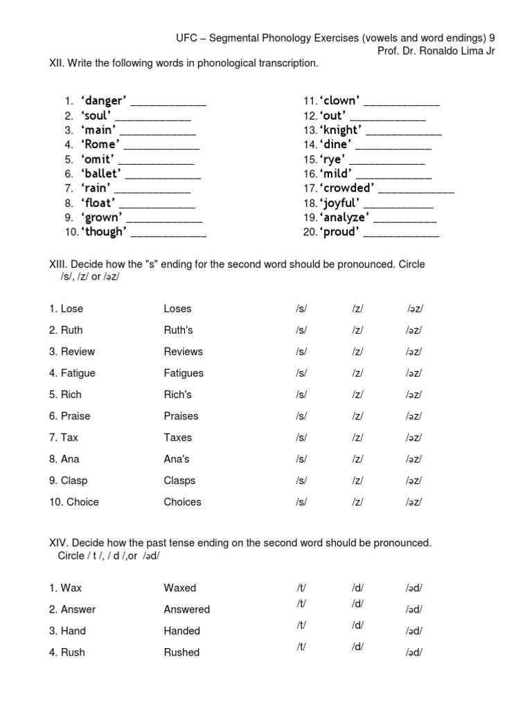 Exercise 1 (Vowels and Word Endings) | PDF | Vowel | Phonology