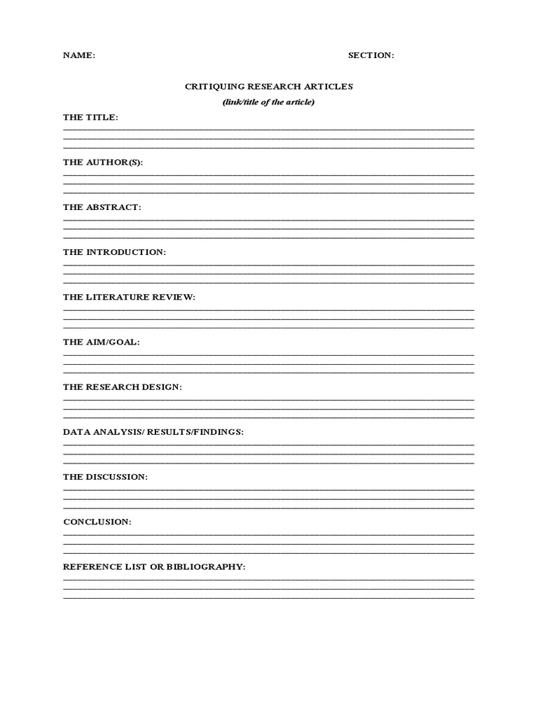 Critiquing Research Articles Format | PDF | Science Critiquing Research Articles Format | PDF | Science