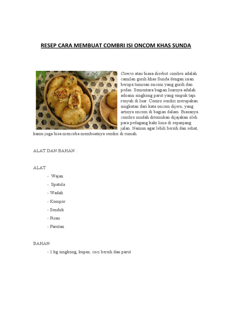 Resep Combro Isi Oncom Khas Sunda | PDF