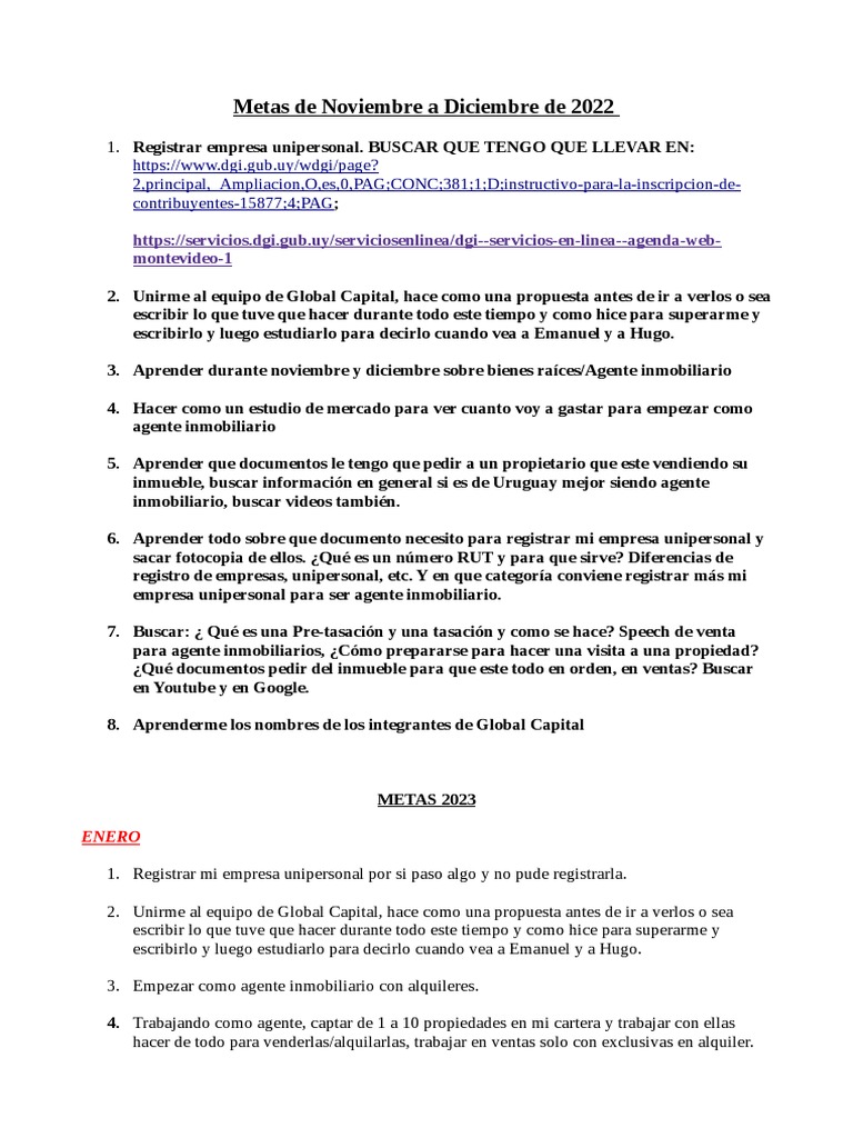 METAS 2023 (Copia) | PDF | Bienes raíces