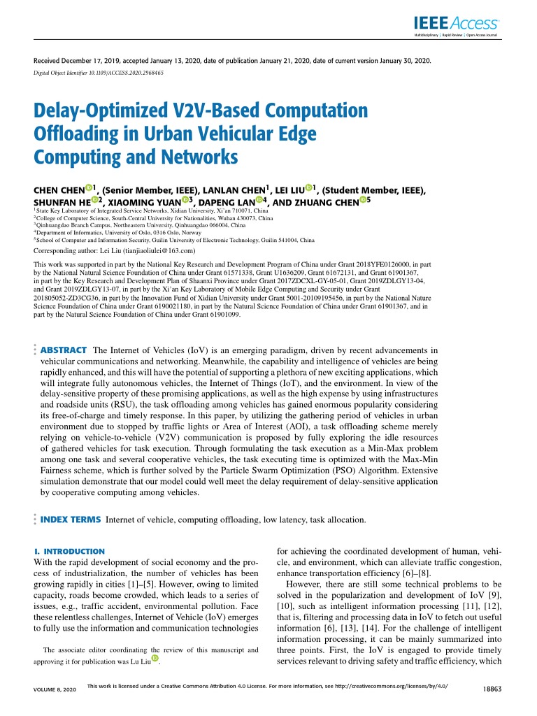 Delay-Optimized V2V-Based Computation Offloading in Urban Vehicular Edge Computing and Networks ...
