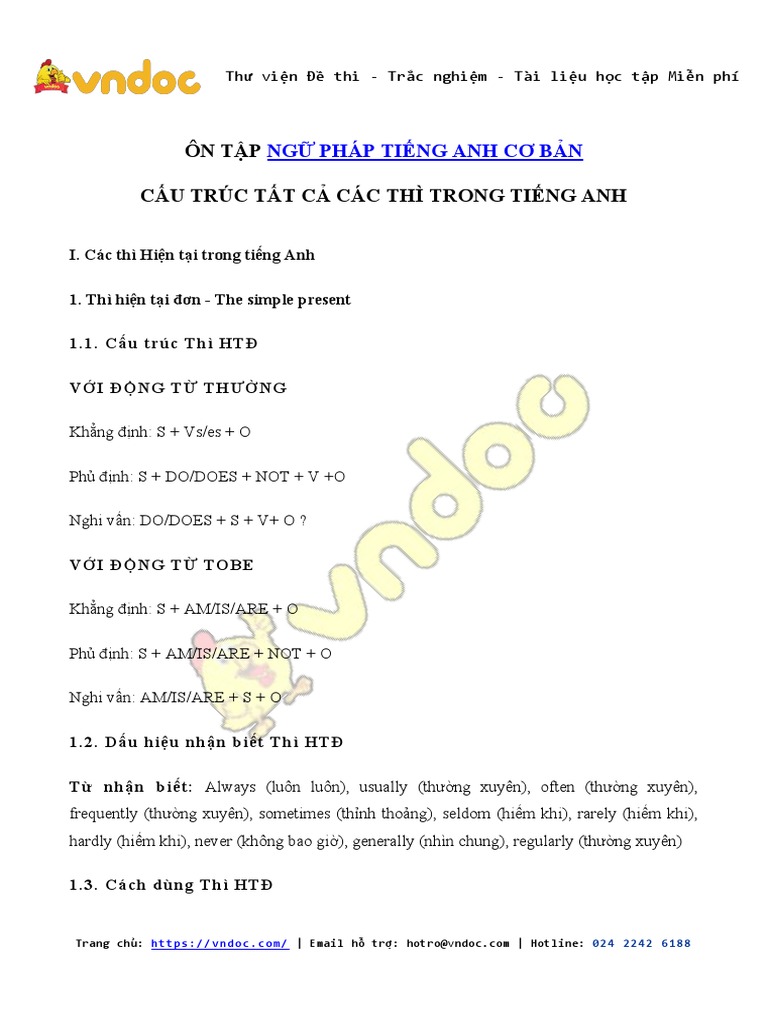 Tong Hop Cac Thi Trong Tieng Anh Cong Thuc Cach Su Dung Dau Hieu Nhan Biet | PDF