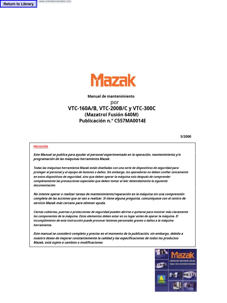 Mazak VTC 200 300 Maintenance MANUAL - En.es | PDF | Mecanizado | Ingenieria Eléctrica